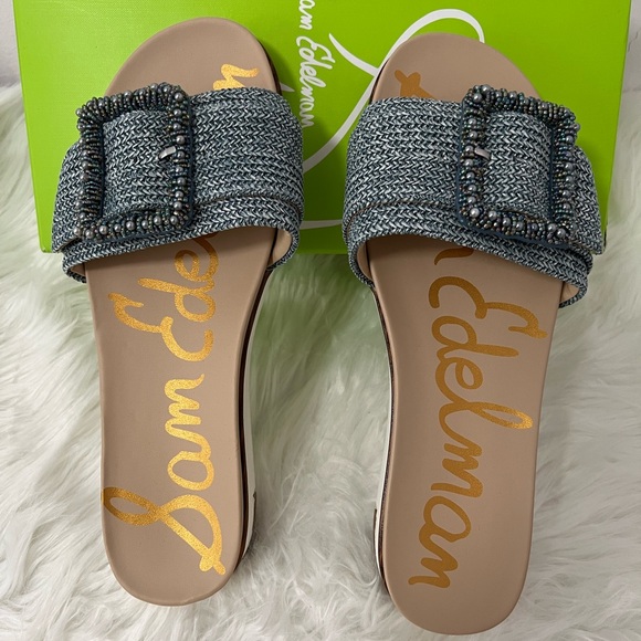 Sam Edelman | Shoes | Sam Edelman Dark Denim Blue Platform Buckle Slide ...